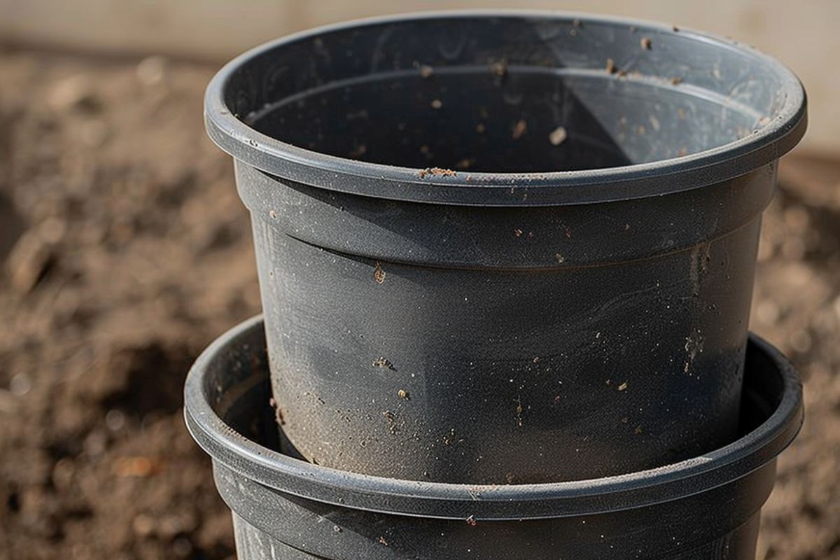 Die Dame stapelt 2 Töpfe. Ihr müsst euch die Umgestaltung ihres Gartens ...